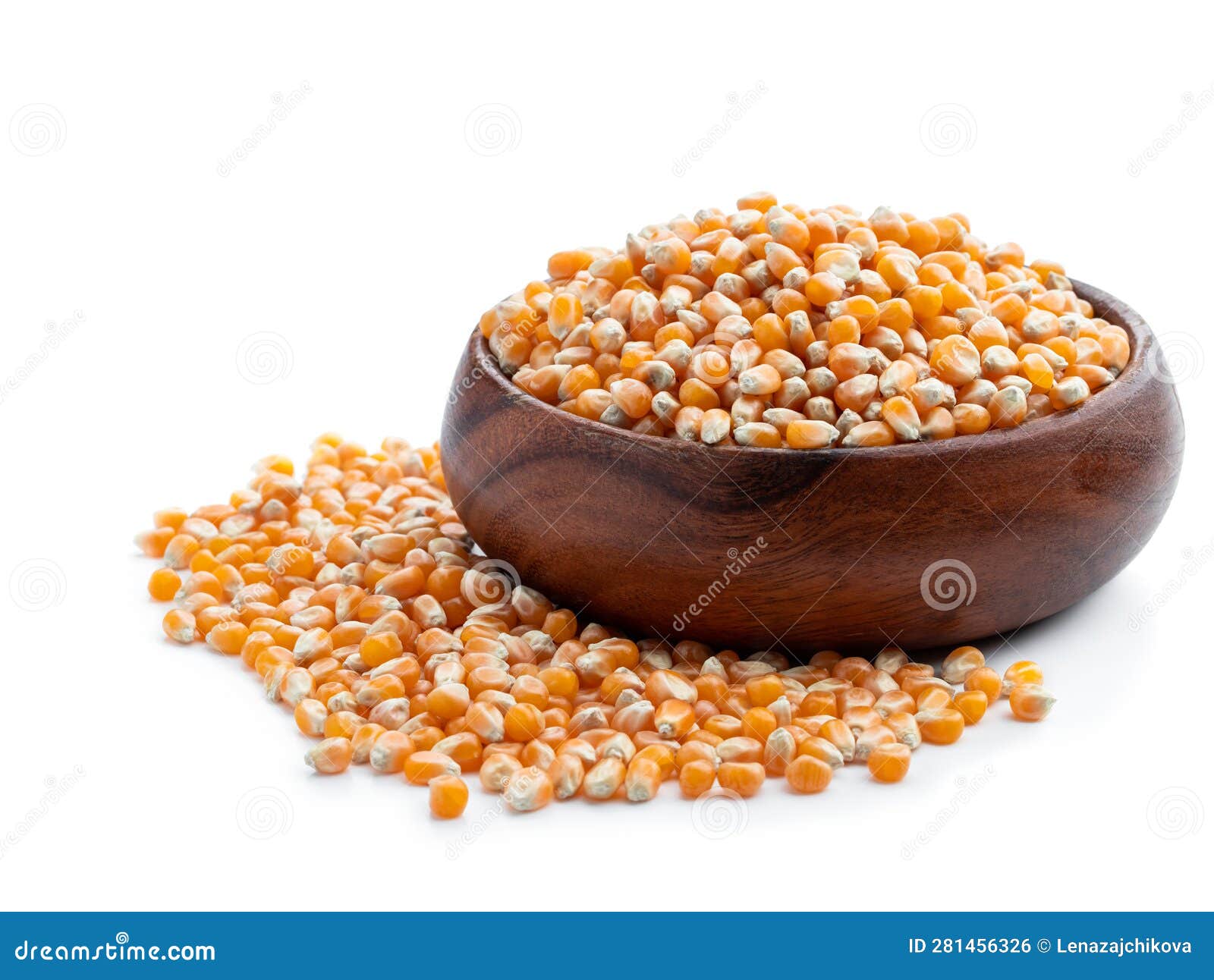 Dried Corn Kernels in Wooden Bowl Isolated on White Stock Photo - Image ...