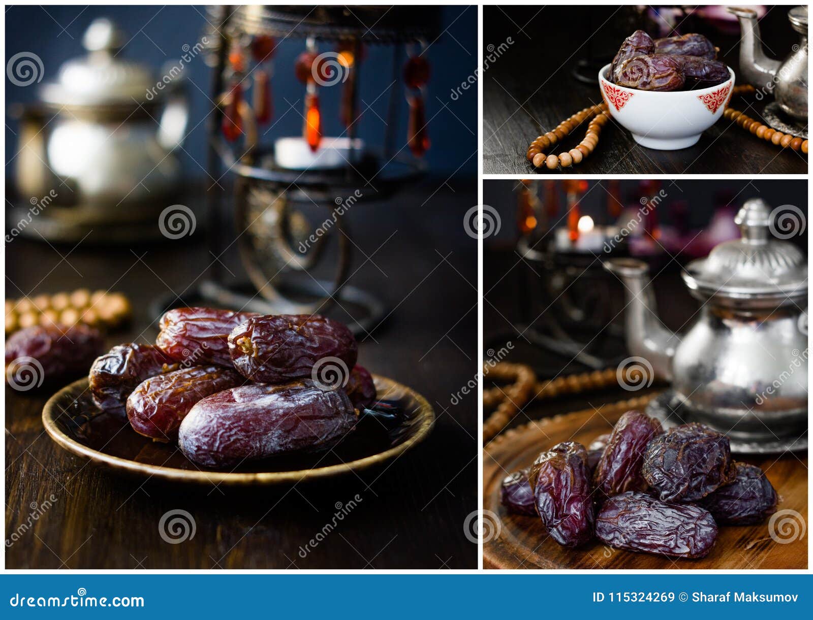 Dried Dates for Iftar Opening. Ramadan Collage. Stock Image - Image of ...