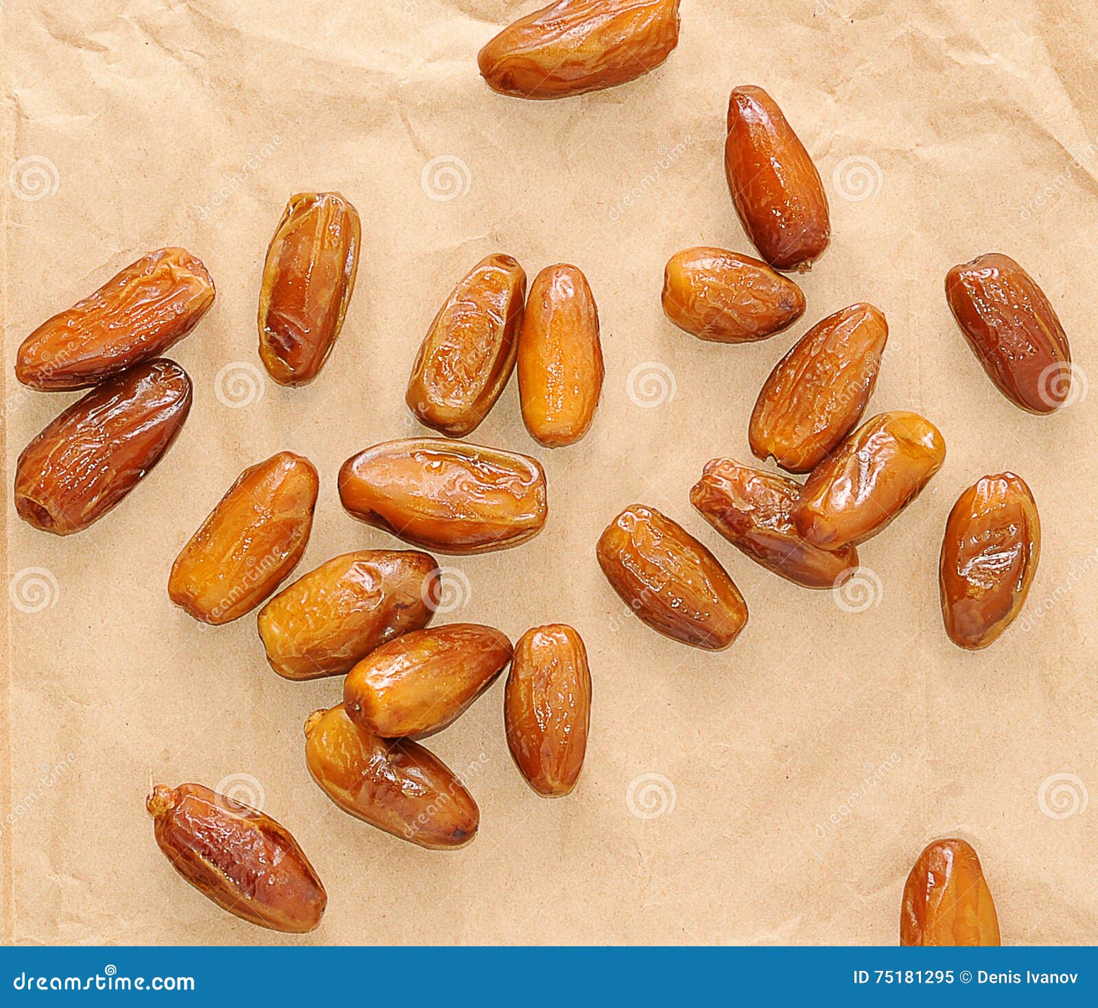 Dried dates on Kraft paper stock image. Image of fruit - 75181295
