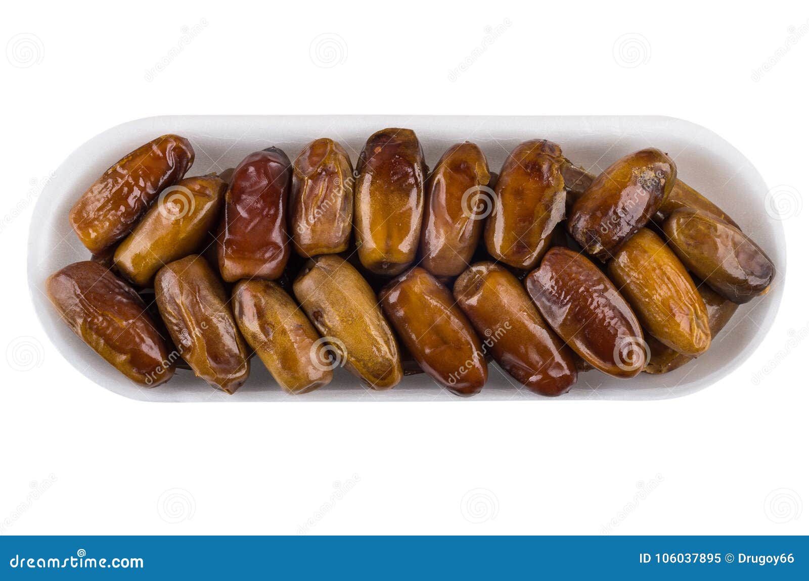 Dried Dates in Plastic Container on White Background Stock Image ...