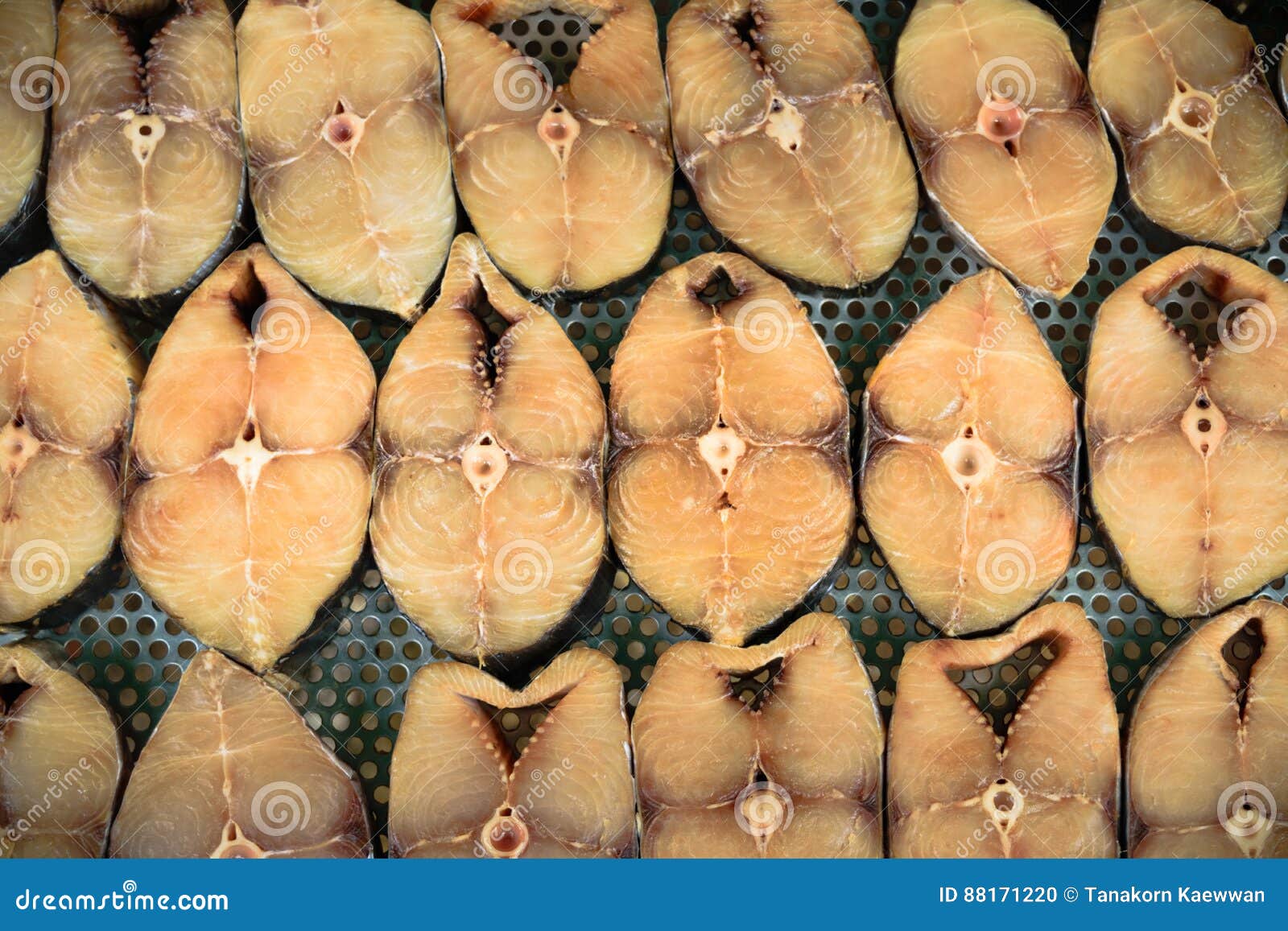 Dried Fish Array on Panel in Market Top View. Stock Photo - Image of ...