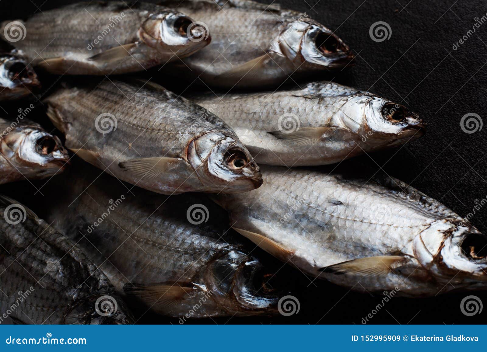 Dried Fish on a Black Background Stock Image - Image of food, view ...