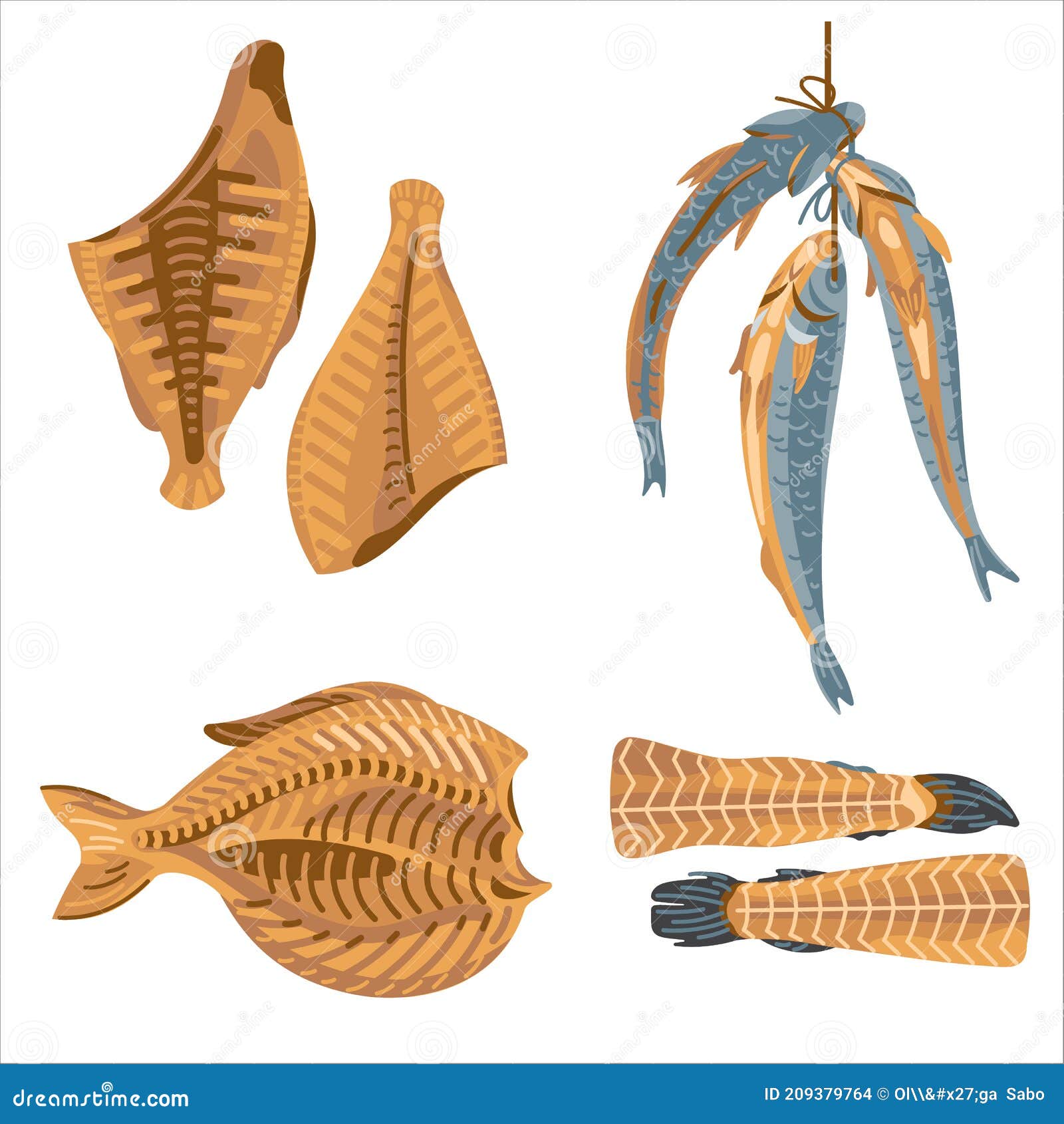 Dried fish flesh and parts stock vector. Illustration of delicious ...