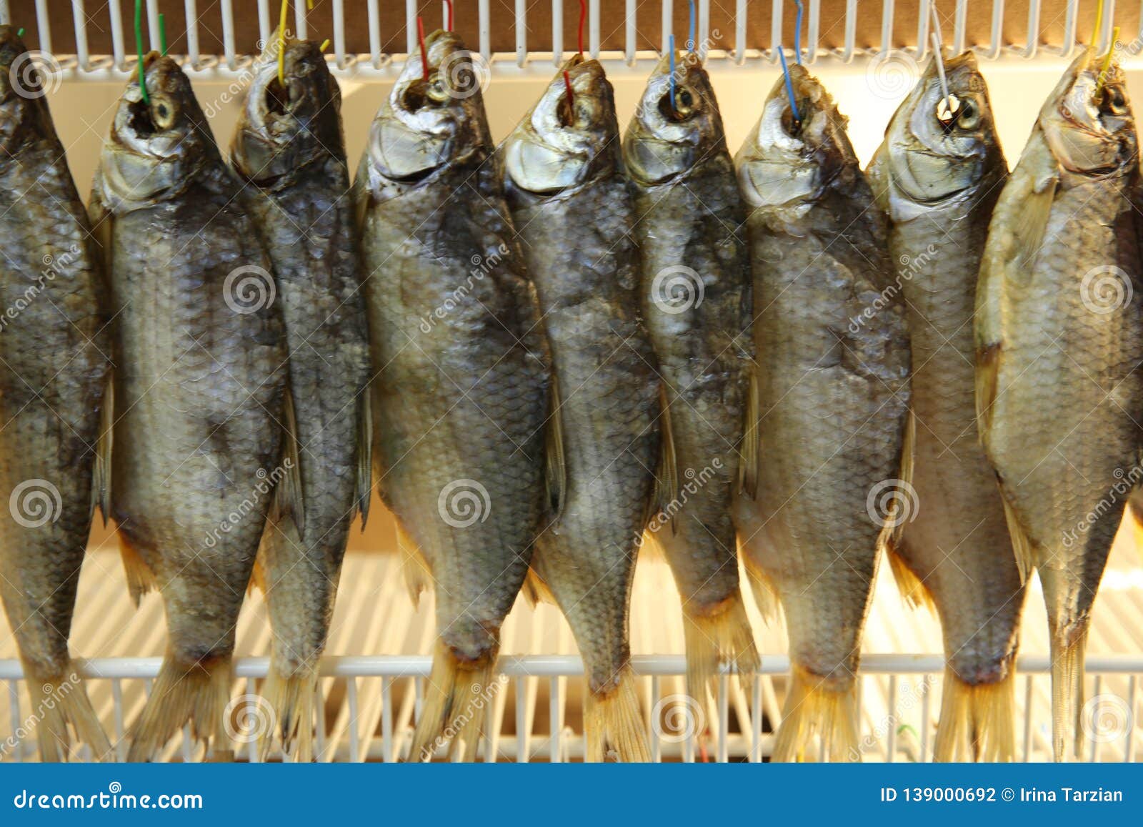 Dried Fish Hanging on Hooks Stock Photo - Image of diet, white: 139000692