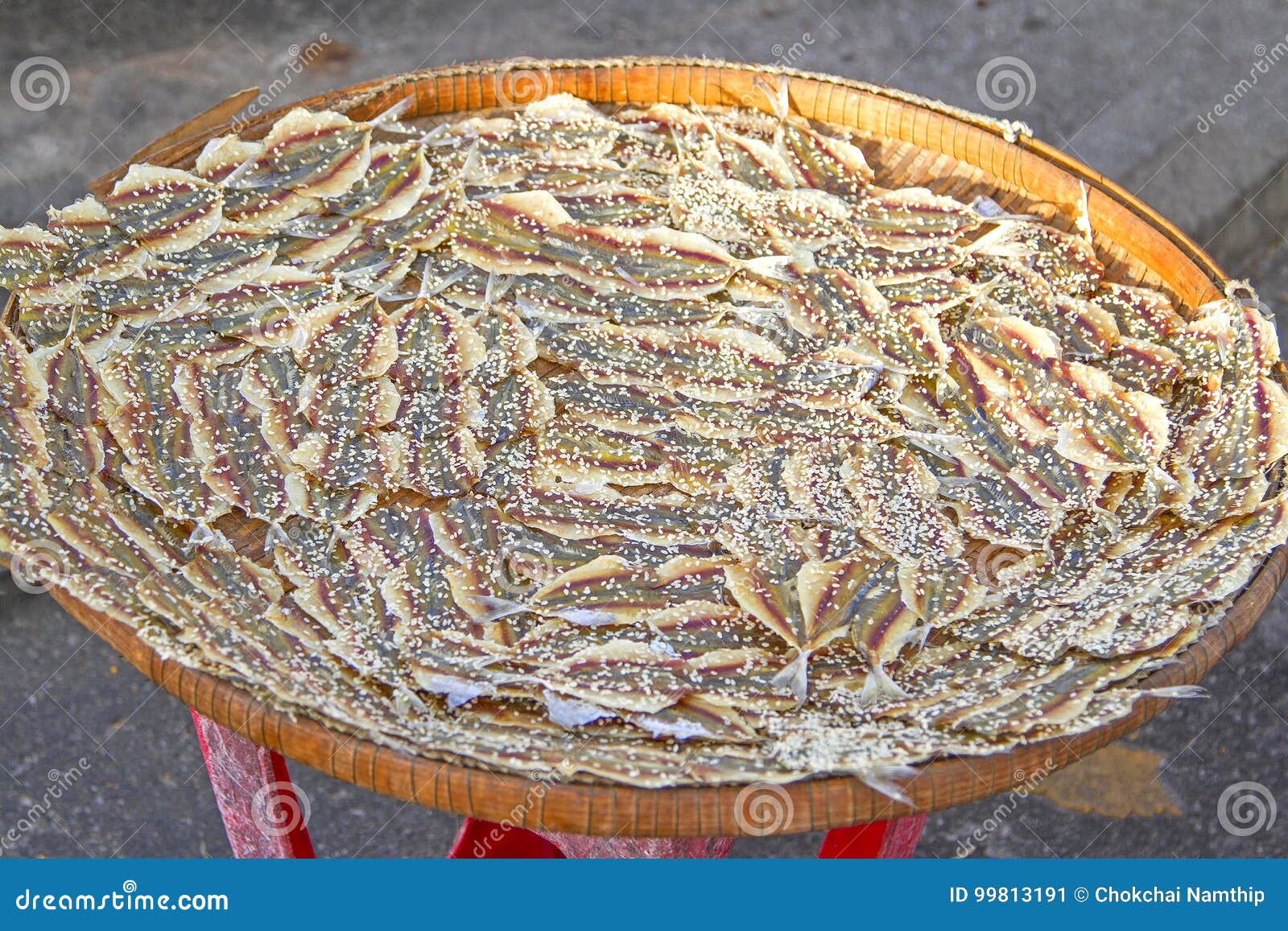 Dried Fish Sprinkle White Sesame on a Sieve Stock Image - Image of ...