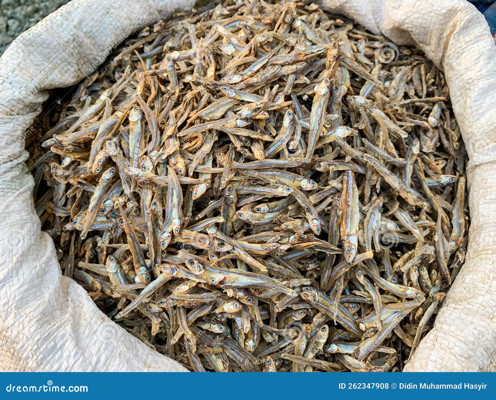 Dried Fish on a White Sack Sold in the Market Stock Photo - Image of ...