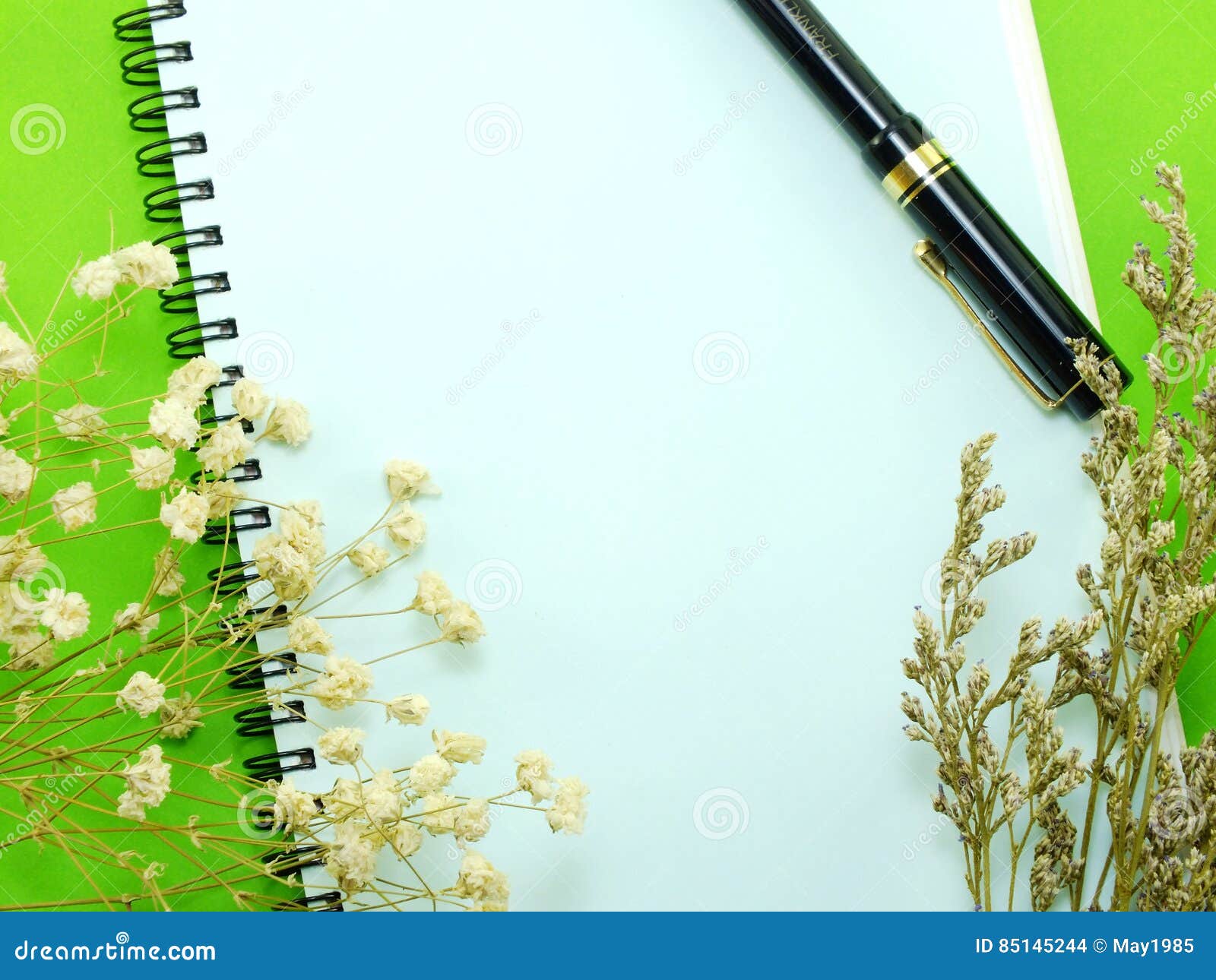 Dried Flowers and Empty Notebook Page Stock Photo - Image of pencil ...