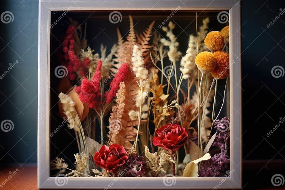 Dried Flowers in a Shadow Box for Wall Decor Stock Image - Image of ...