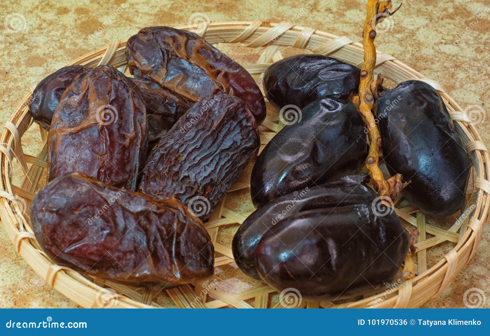 Dried and Fresh Dates on Wicker Plate Stock Photo - Image of diet ...