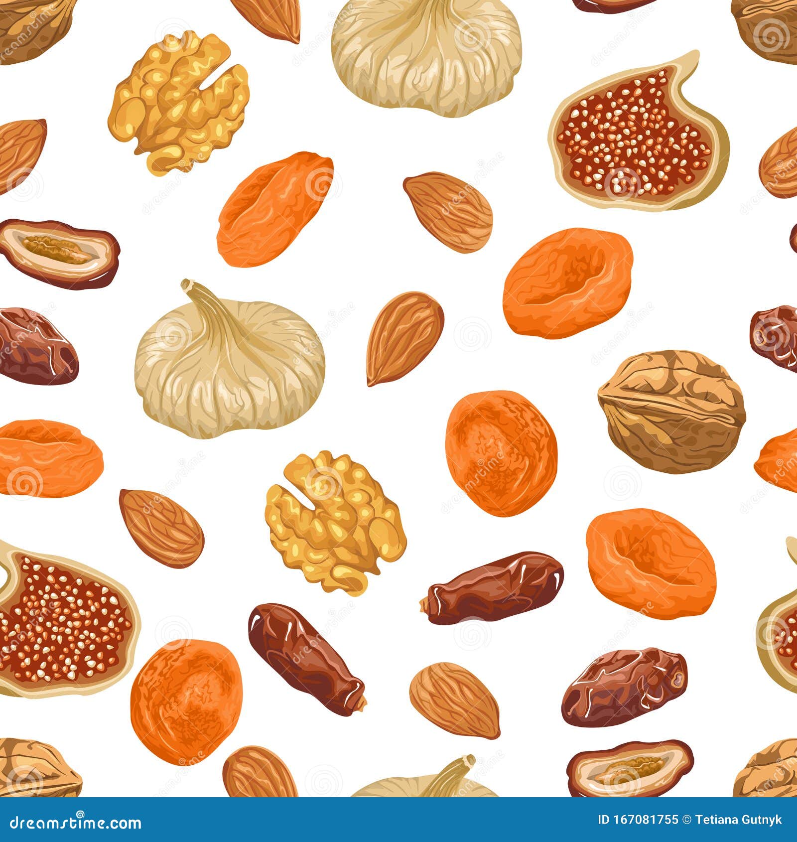 Dried Fruits With Figs And Raisin Isolated On White Background Vector ...