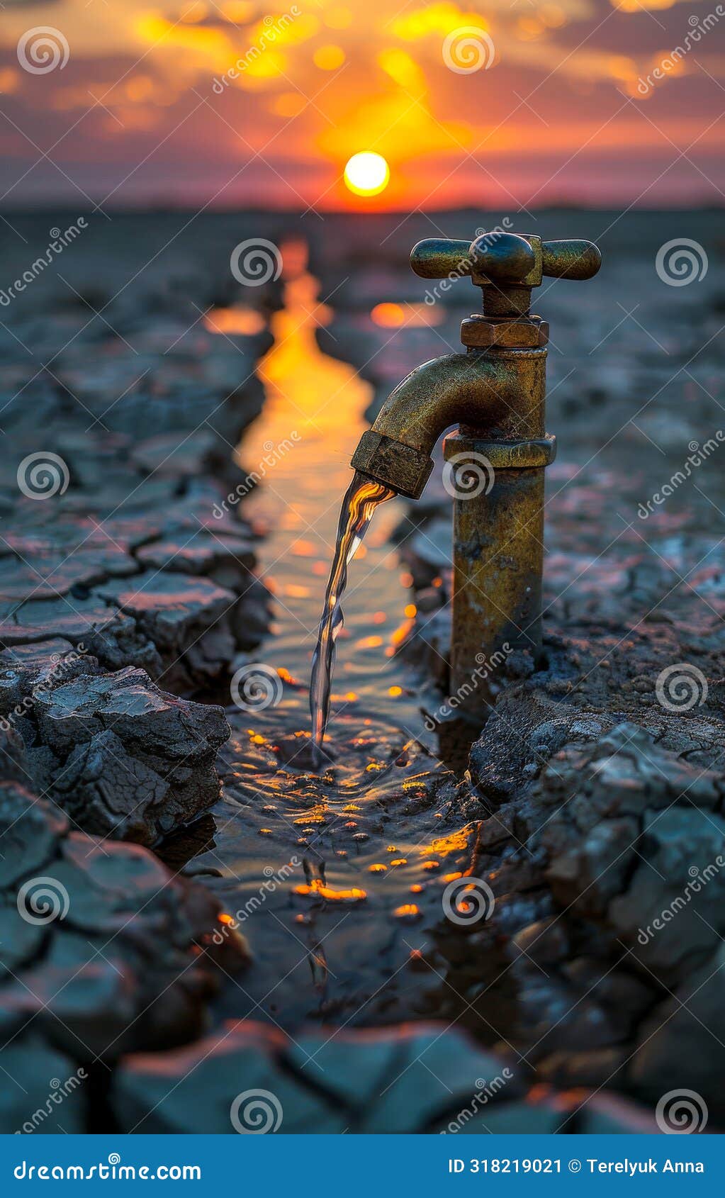Dried Ground and Water Tap with Sunset. a Water Tap in the Middle of an ... Dried Ground and Water Tap with Sunset. a Water Tap in the Middle of an ...