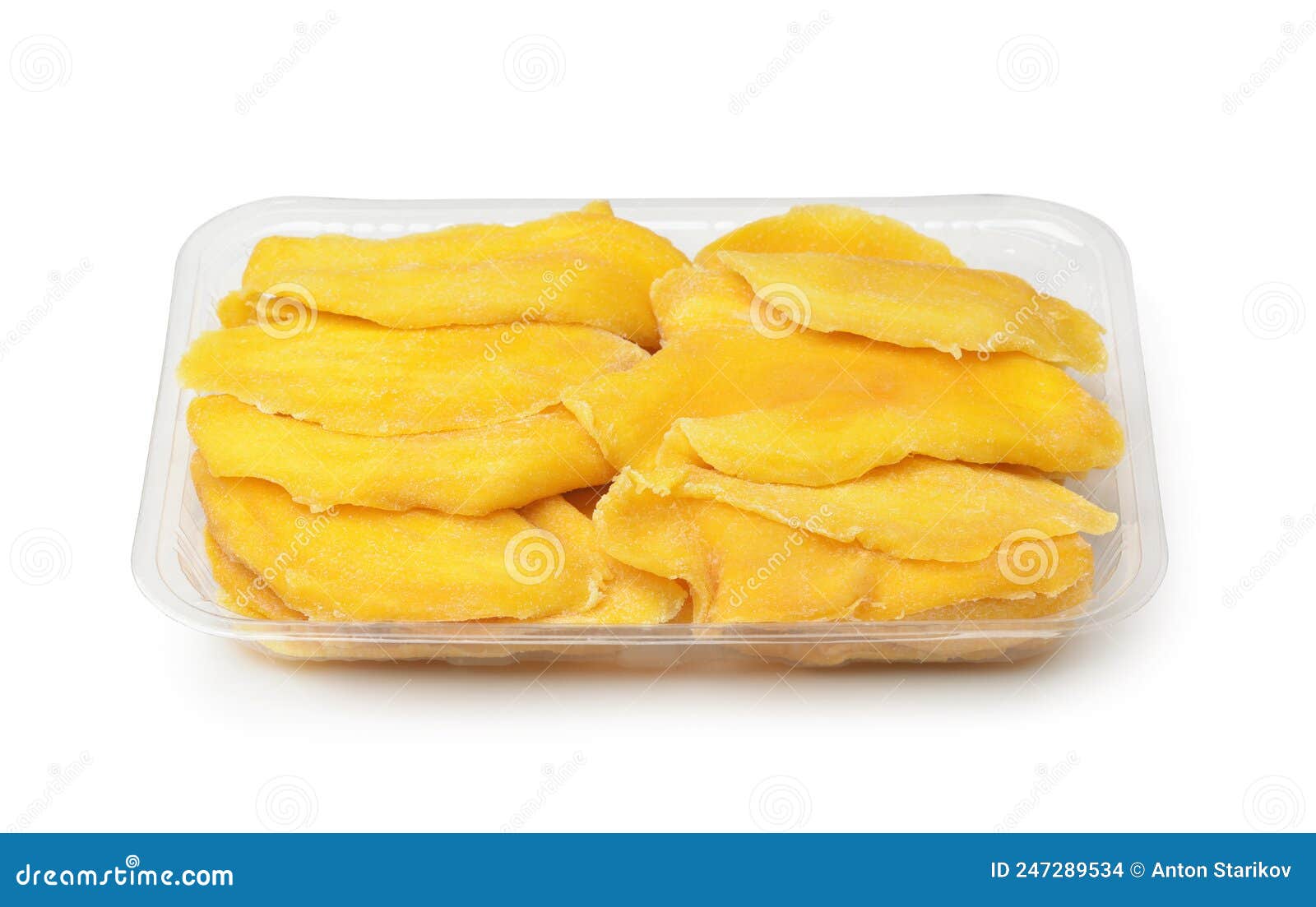 Dried Mango Slices in Disposable Plastic Packaging Tray Stock Photo ...