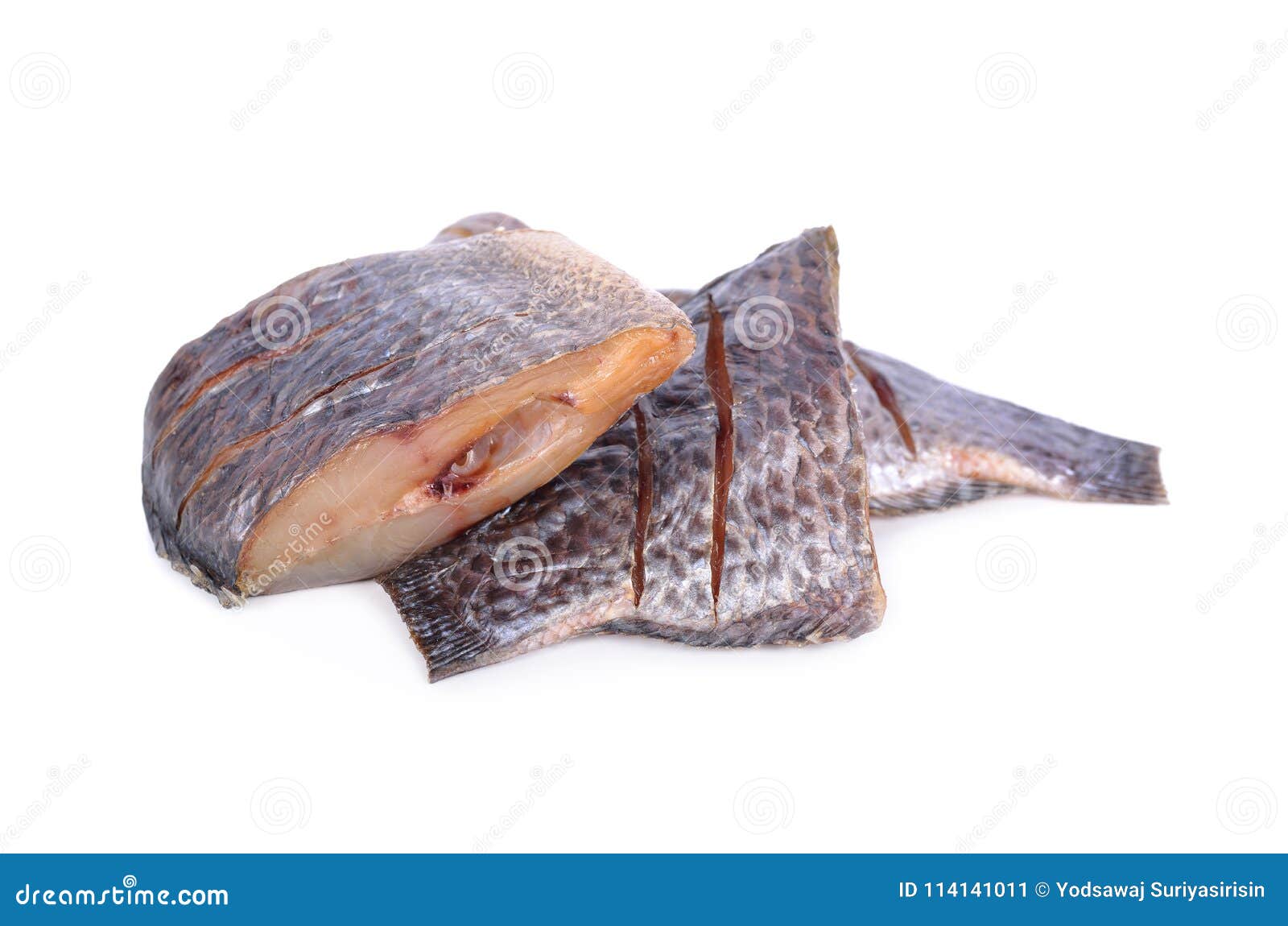 Dried Marinated Tilapia Fish on White Background Stock Image - Image of ...