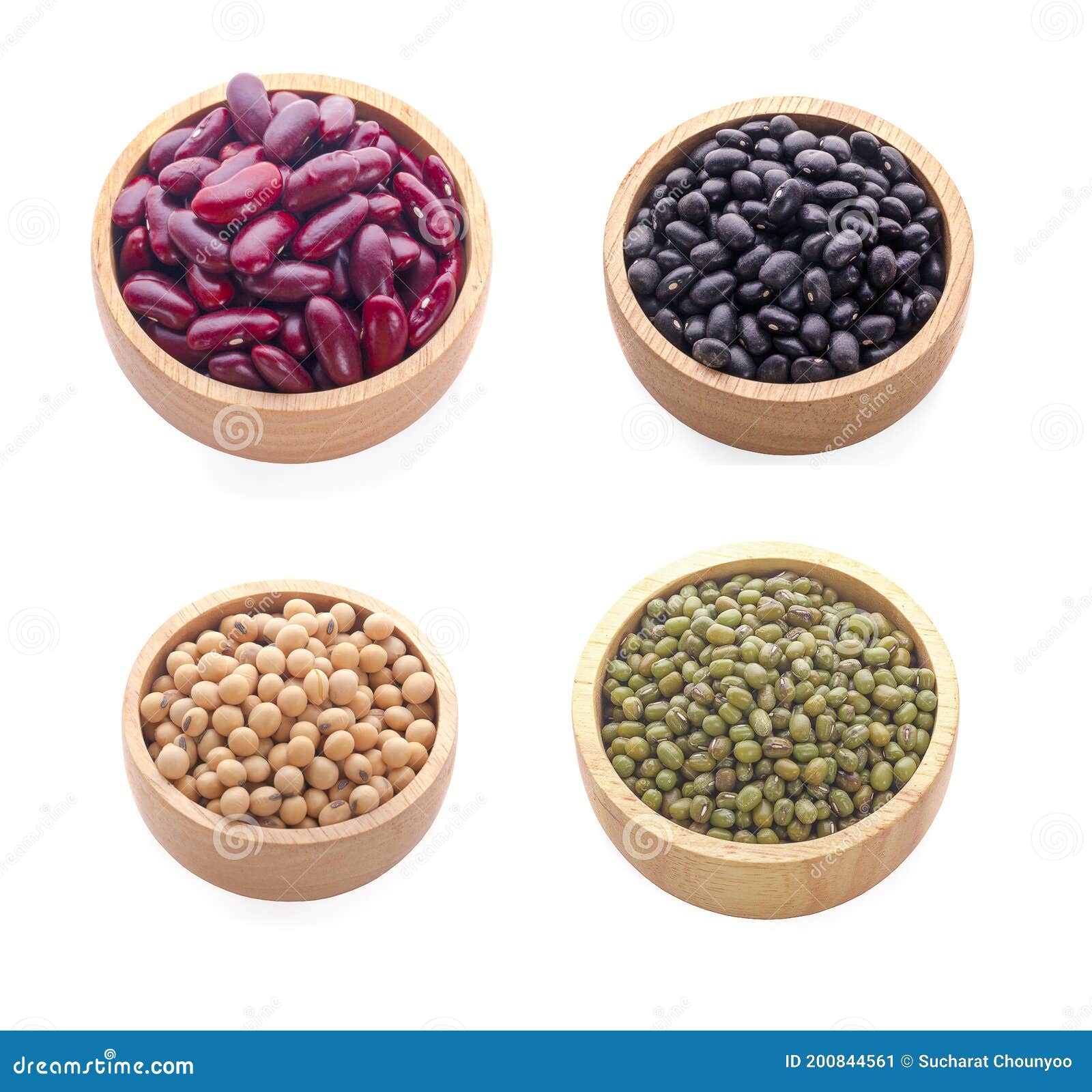 Dried Mixed Beans in Wooden Bowl an Isolated on White Background Stock ...