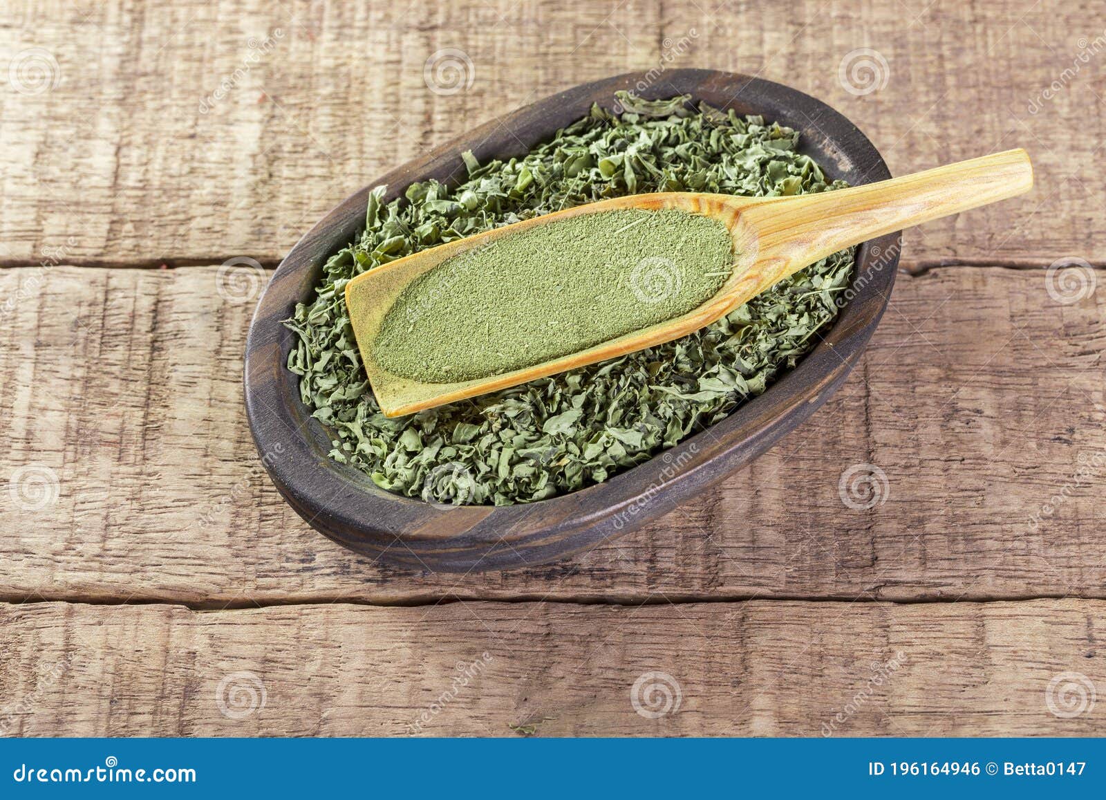 Dried Moringa Leaves in Bowl on the Table, Moringa Oleifera Stock Photo ...