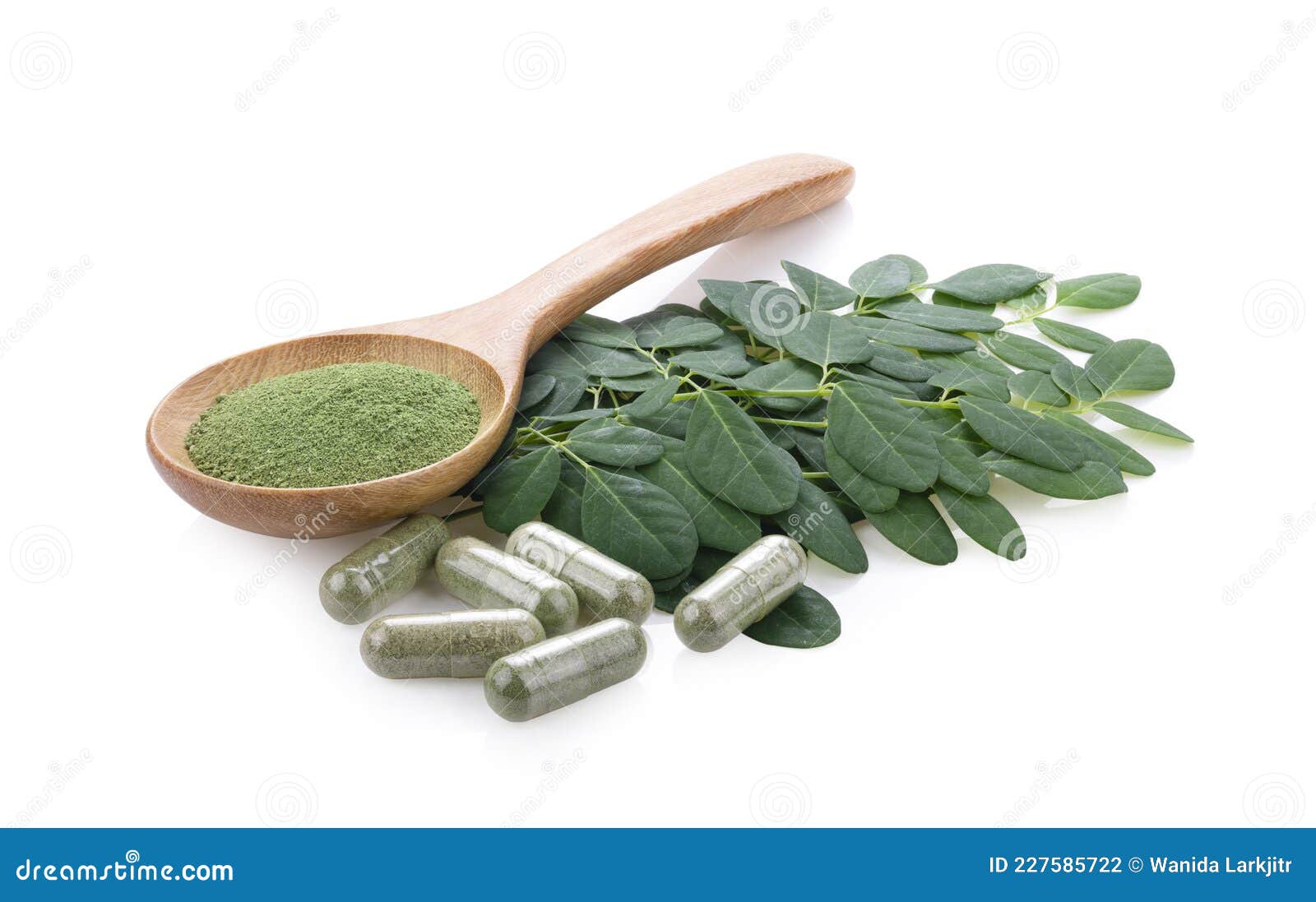 Dried Moringa Leaves and Fresh on White Background Stock Photo - Image ...