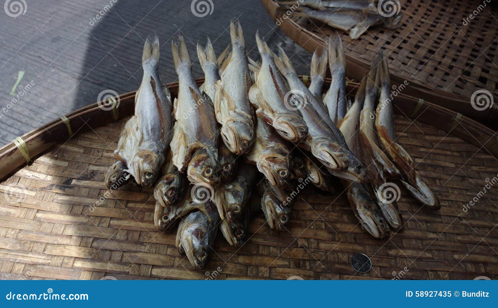 The Dried Mullets Fish on the Threshing Basket Stock Image - Image of ...