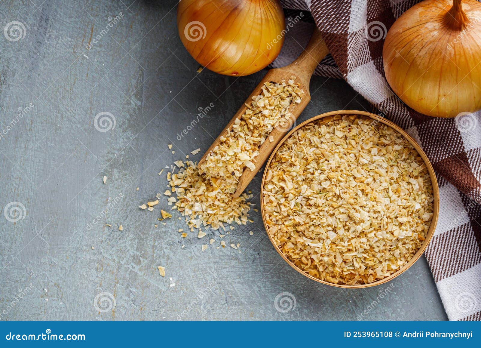 Dried Onions on a Gray Stone Background Stock Photo - Image of flake ...