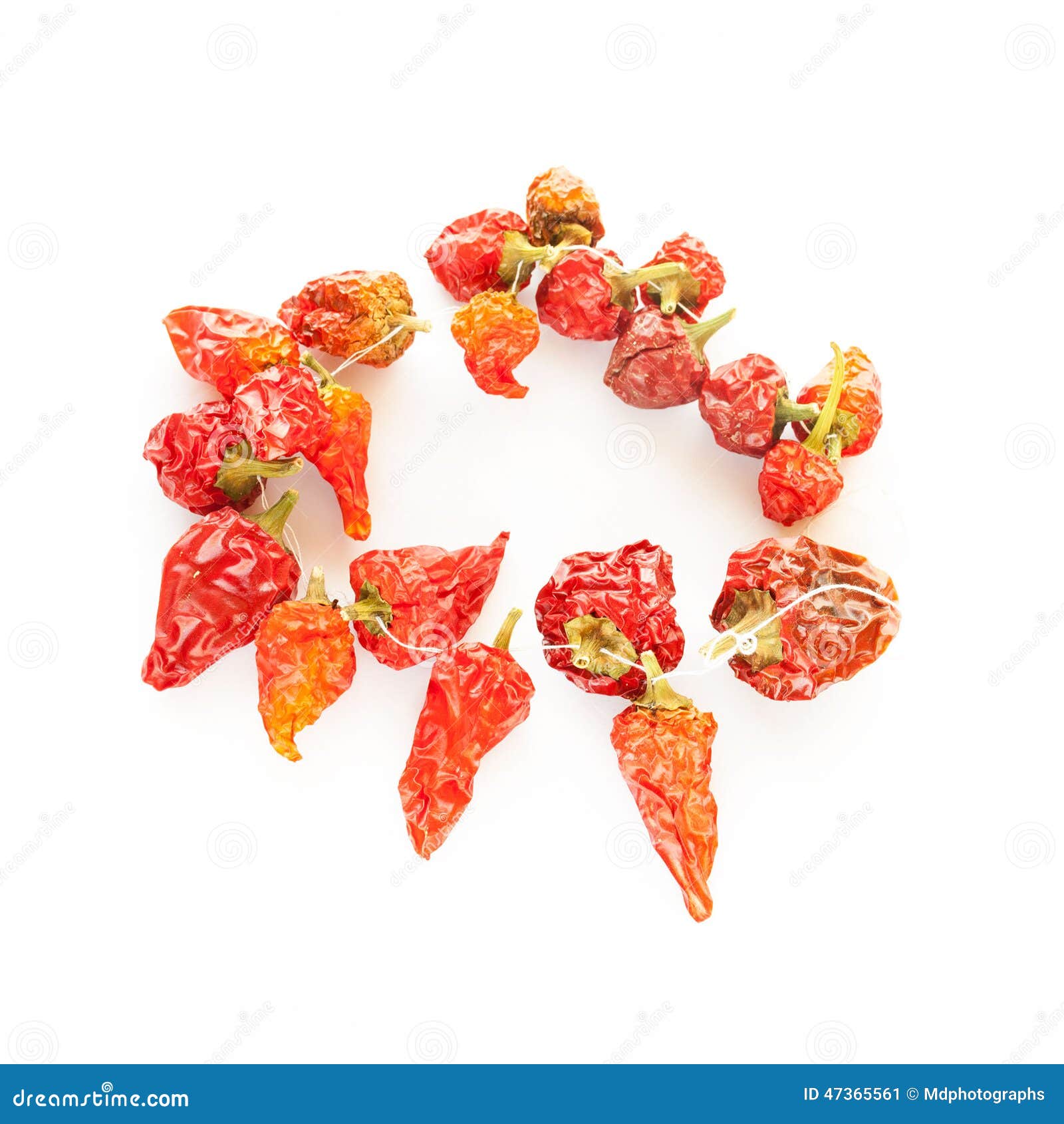 Dried Pepper Strung on a String on White Background Stock Image - Image ...