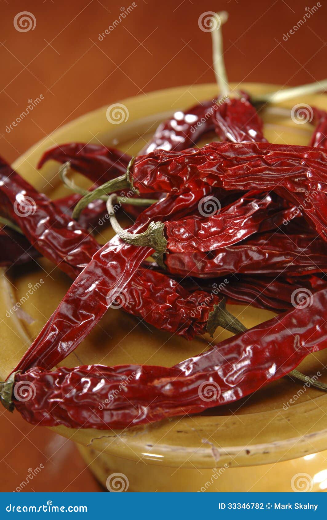 Dried Red Chili Peppers on a Ceramic Plate Stock Photo - Image of ...
