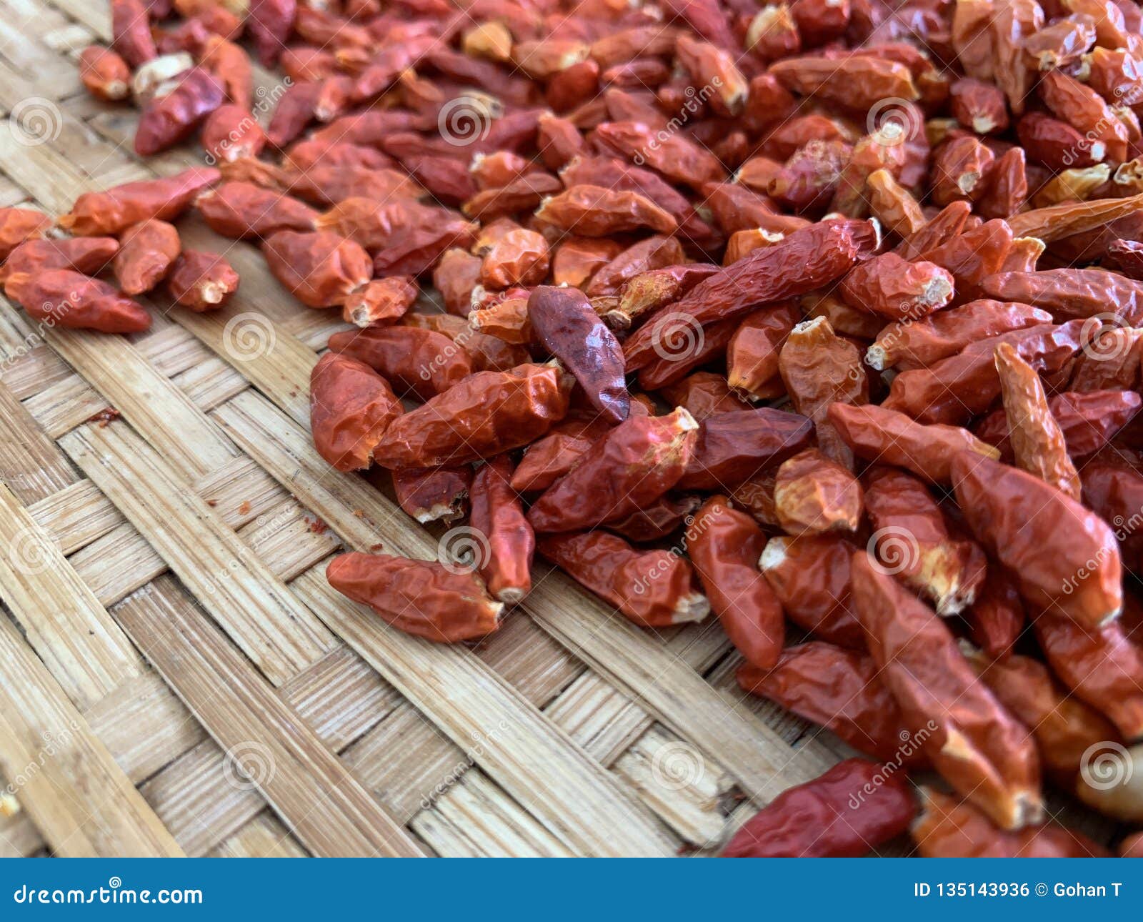 Dried Red Chili on the Tray Bamboo Stock Photo - Image of little, spicy ...