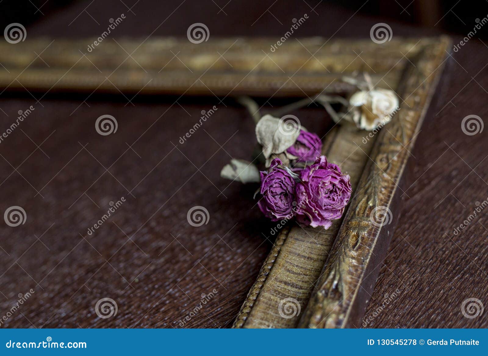 Dried roses in a frame stock photo. Image of wood, roses - 130545278