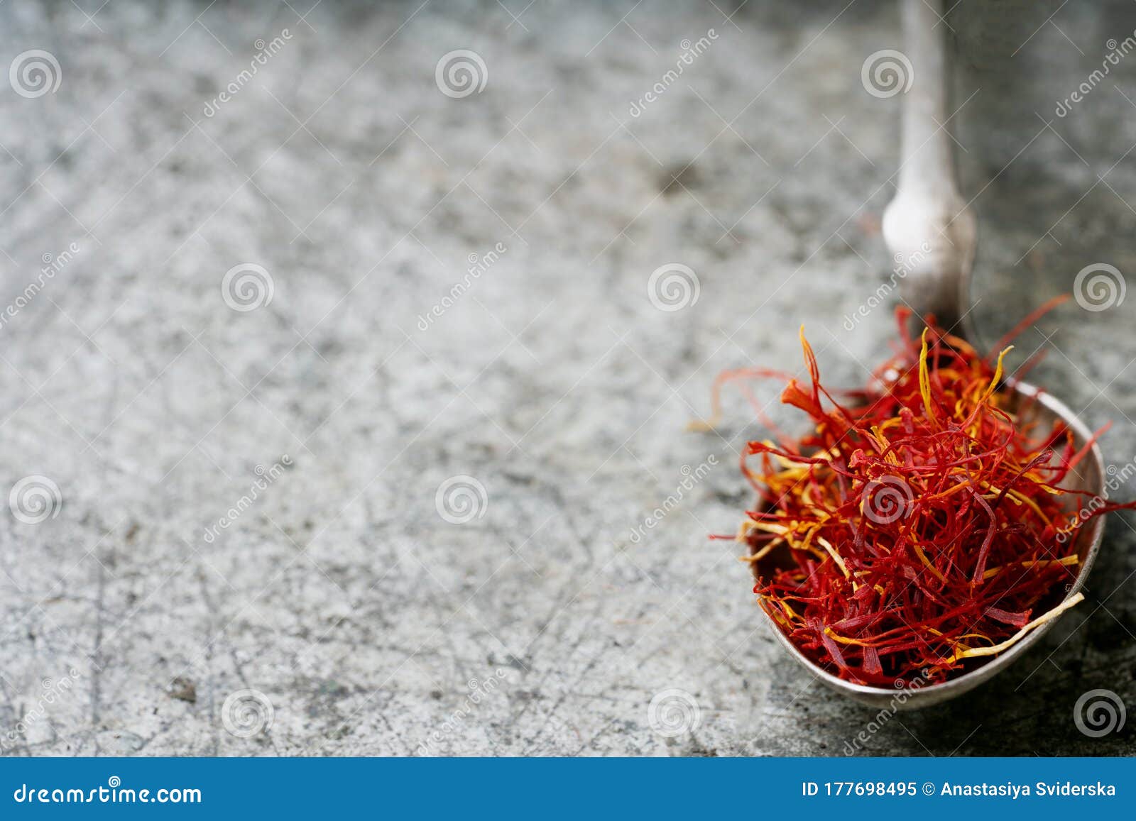 Dried Saffron Spice Threads in Metal Spoon Stock Image - Image of ...