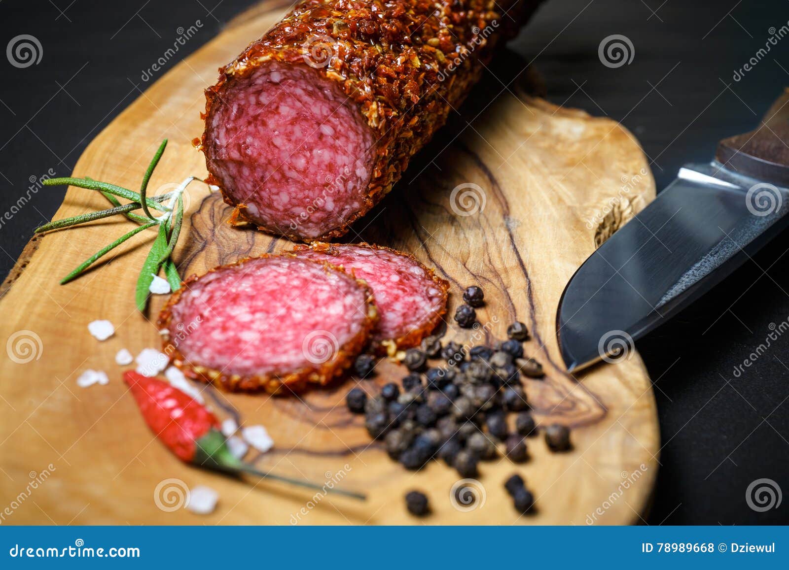 Dried Salami Crusted in Ground Red Pepper Stock Photo - Image of meat ...