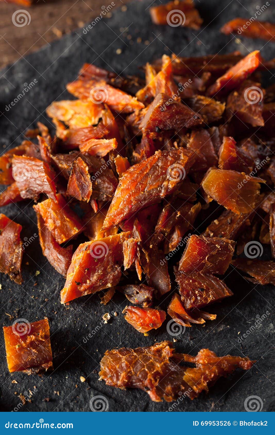 Dried Smoked Salmon Jerky stock photo. Image of rustic - 69953526