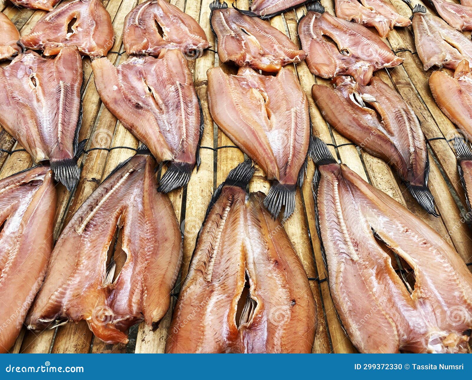 Dried Snakehead Fish on Bamboo Basket in Air Sun for Dried Stock Photo ...