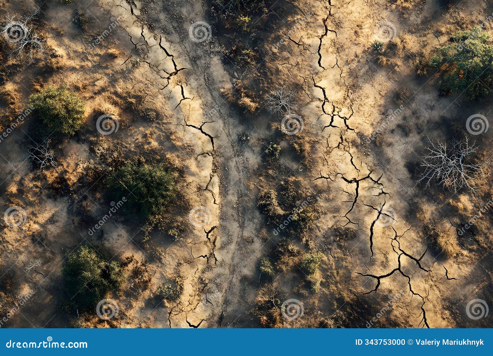 Dried Soil with Cracks and Small Green Plants Struggling To Survive in ...