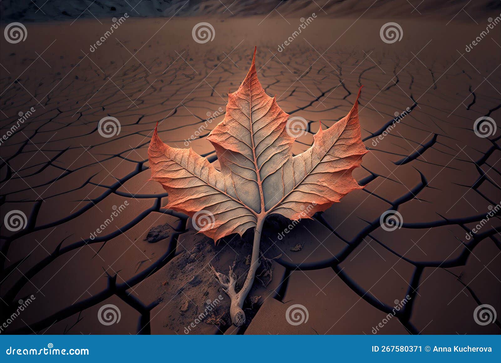 Dried Tree Leaf on a Cracked Barren Land Surface, Ecology Problems ...