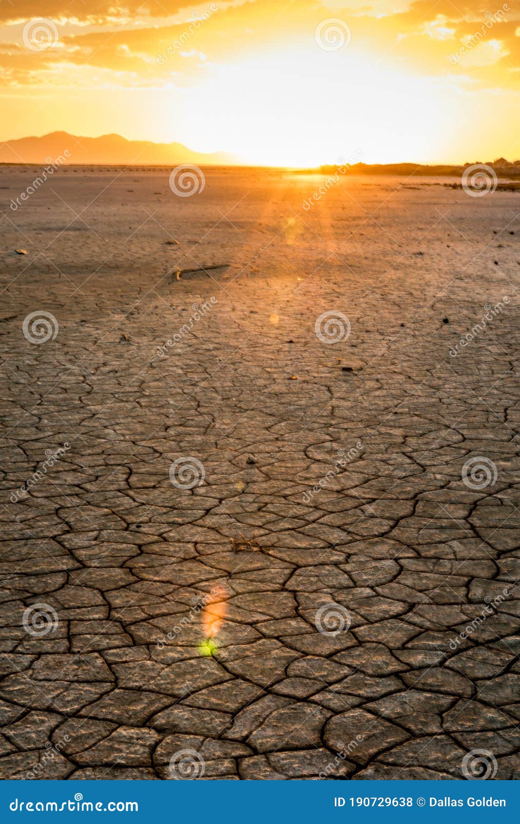 Dried Up Desert Lakebed at Sunset Stock Photo - Image of soil, drought ...