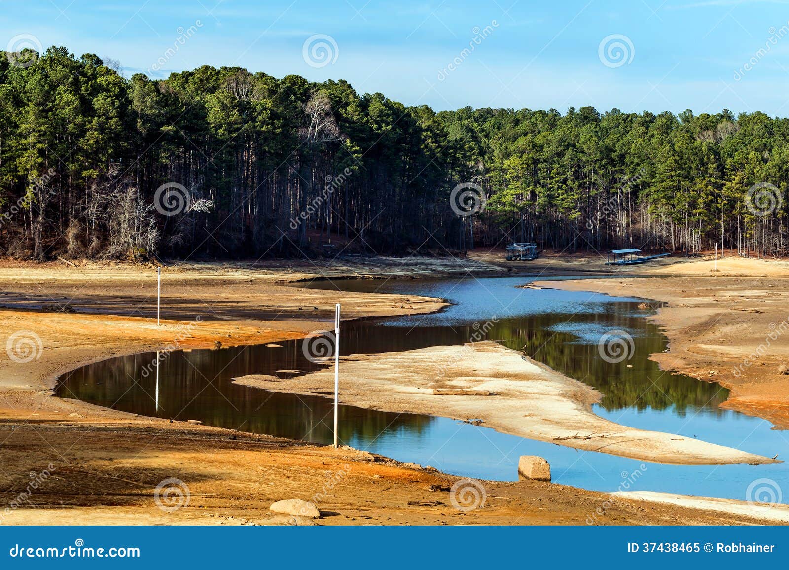 Dried Up Lake with Docks on Ground Stock Image - Image of drought ...