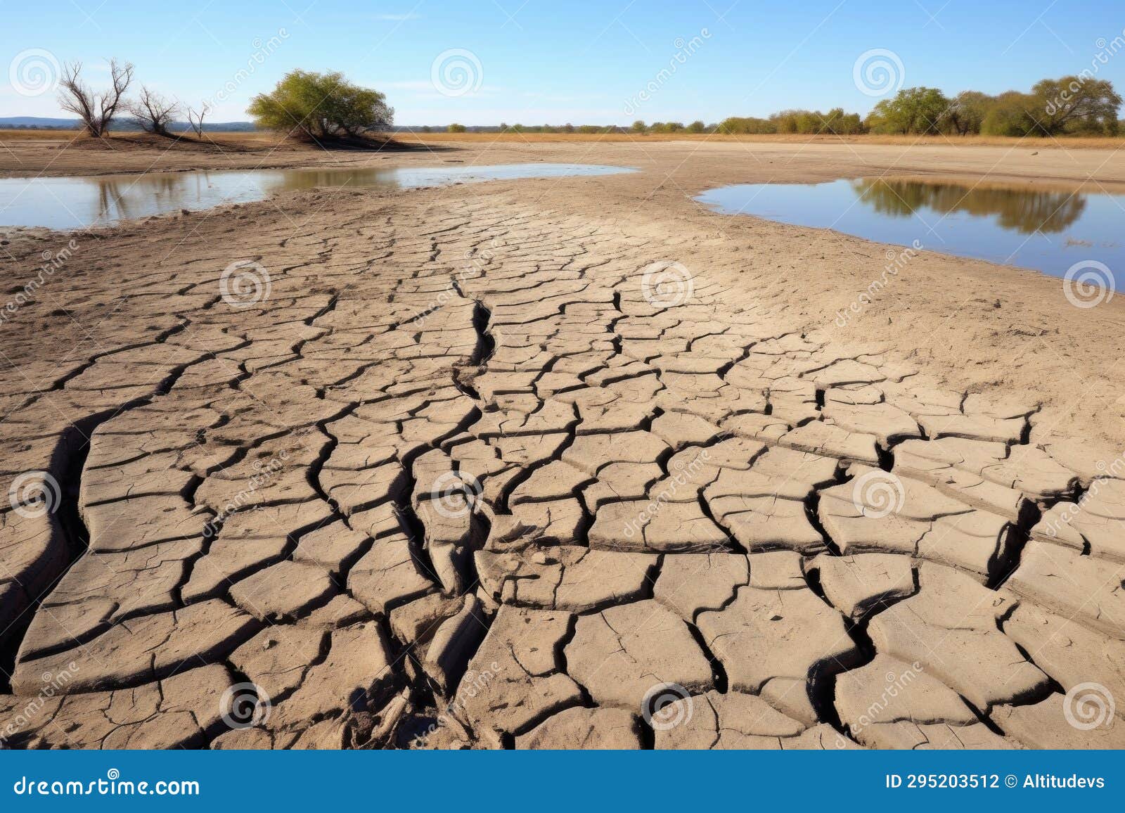 A Dried-up Pond with Cracks in the Muddy Surface Stock Photo - Image of ...