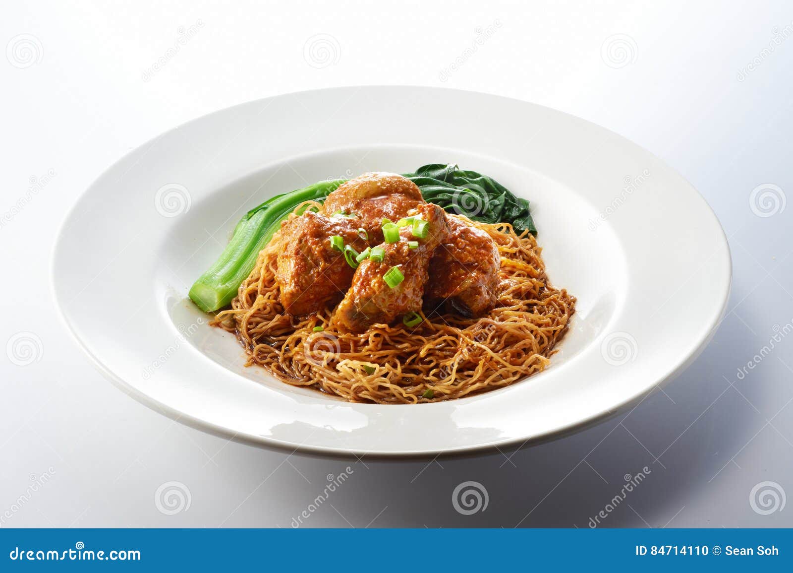 Dried Wanton Noodle with Curry Chicken Stock Photo - Image of lunch ...