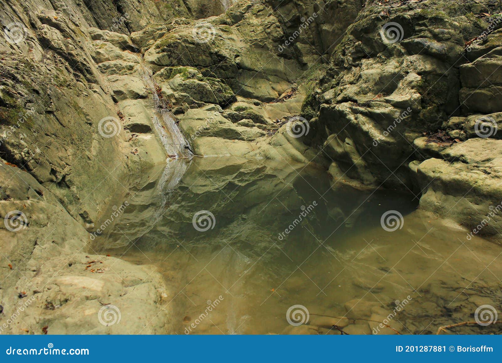 Dried Up Waterfall With Cliff Overhang And A Shallow Basin With ...