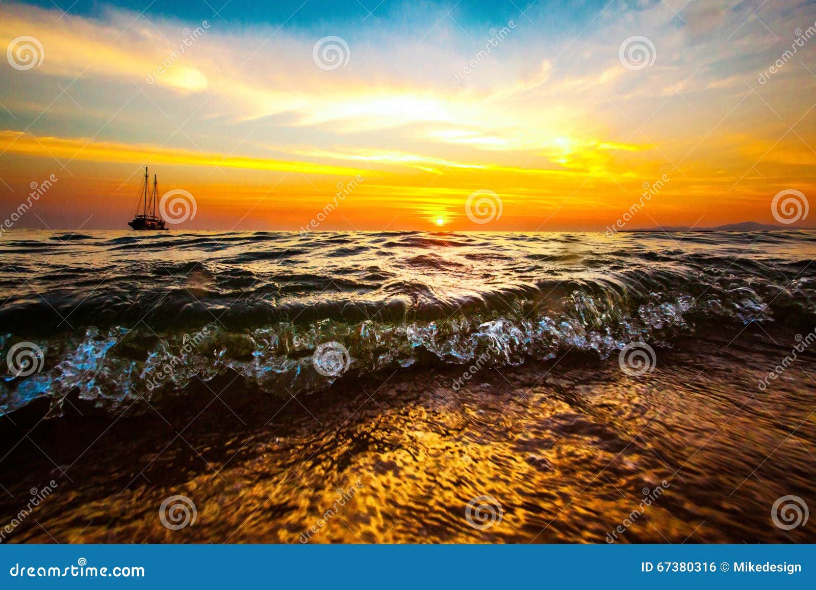 Drifting Boat in the Ocean on a Sunset Stock Photo - Image of horizon ...