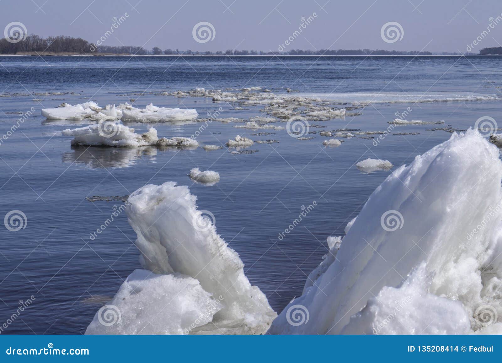 Drifting Iceberg Floes Float on the Water. Breaking of the Ice on the ...