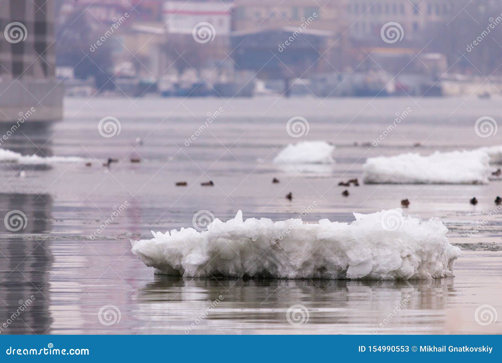 Drifting Iceberg Floes Float on the Water. Breaking of the Ice on the ...