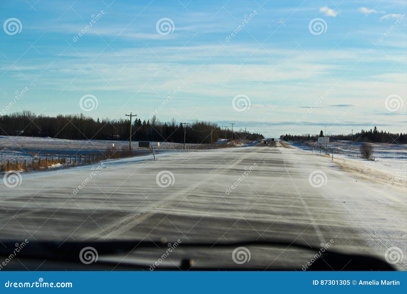 Drifting Snow Crossing an Highway in Northern Alberta Stock Image ...