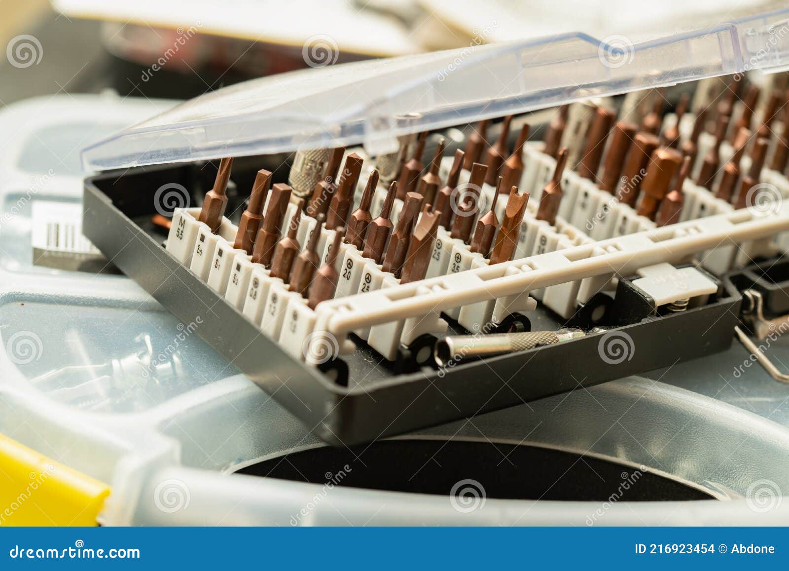 Drill Bit Set in a box stock photo. Image of tool, metal - 216923454