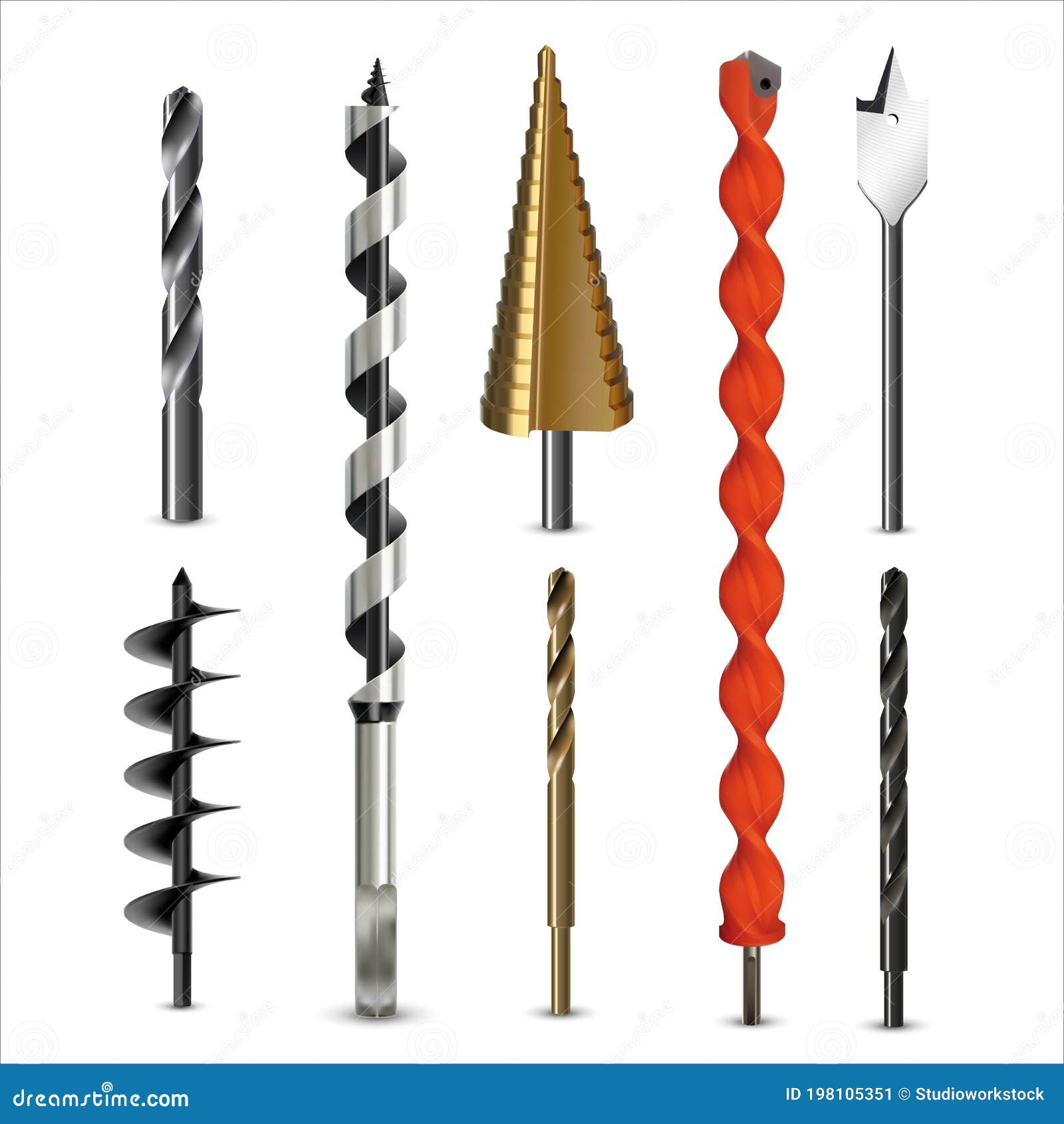 Drills Of Various Sizes And Types In The Set. Cartoon Vector ...