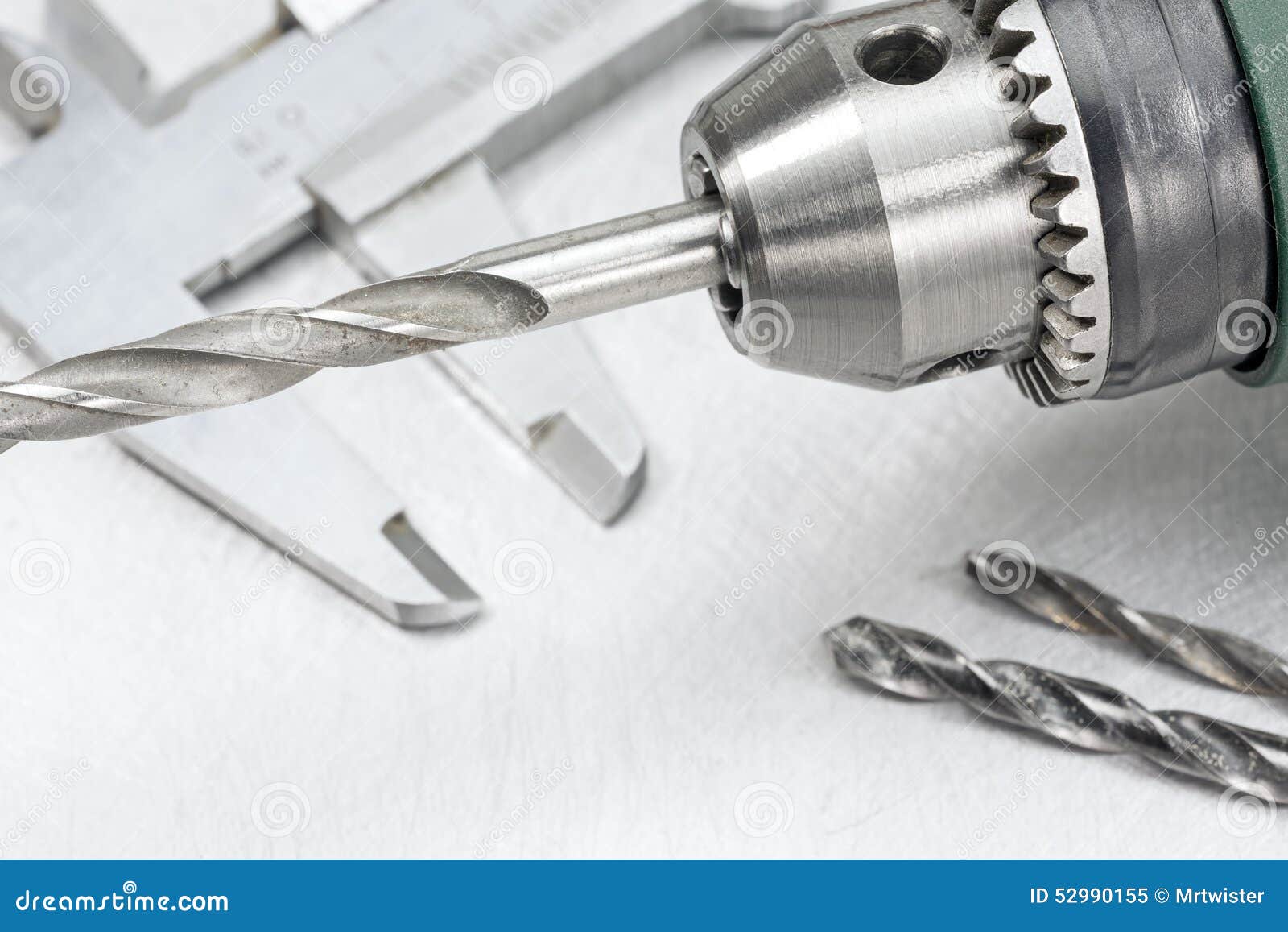 Drill with Bits and Measurement Tool Stock Image - Image of instrument ...
