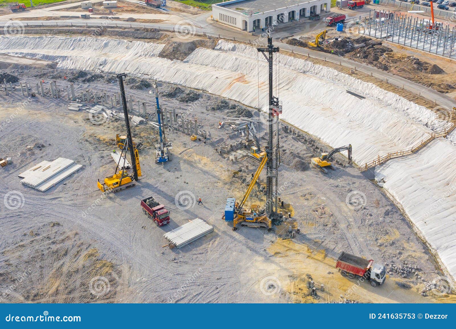 Drill, Bore Pile Rig Machine at the Construction Site Aerial View Stock ...