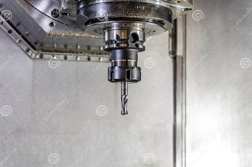 Drill in the Collet on the CNC Machine, Close-up Engineering Production ...