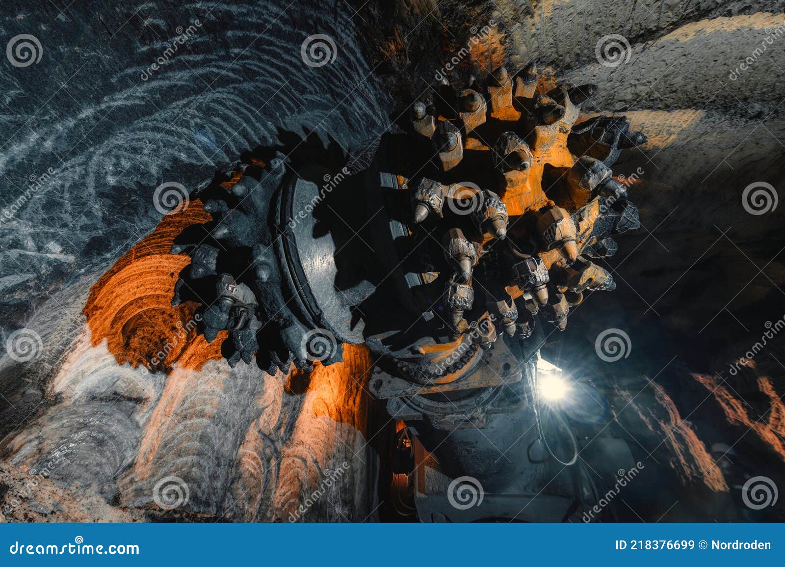 The Drill Head of a Mine Roadheader Close-up. the Drill is Equipped ...
