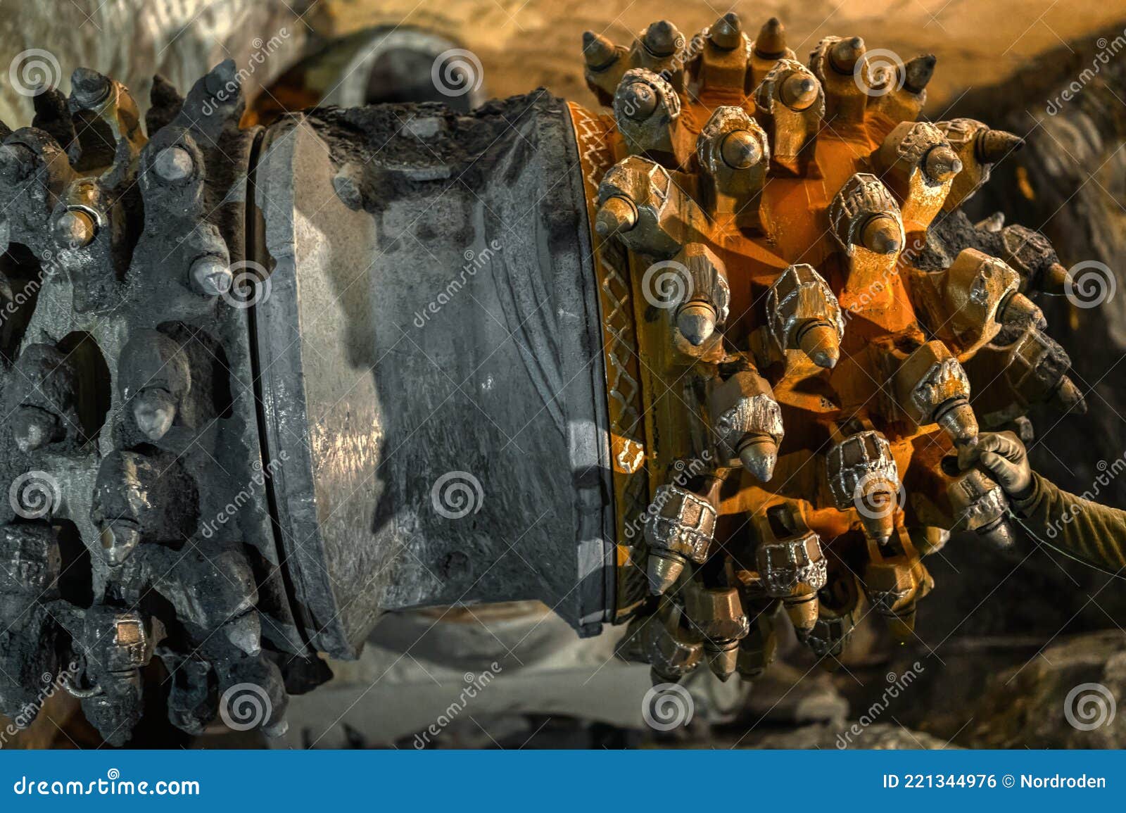 The Drill Head of a Mine Roadheader Close-up. the Drill is Equipped ...