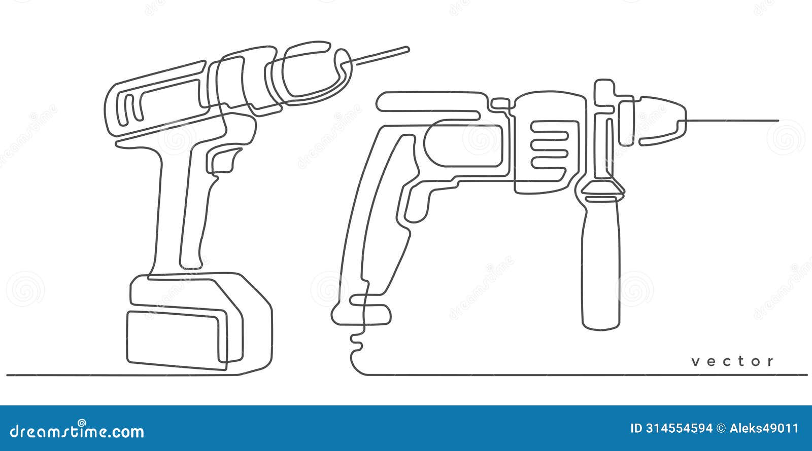 Drill .Locksmith Tool for Work.One Line Drawing.Vector Illustration ...