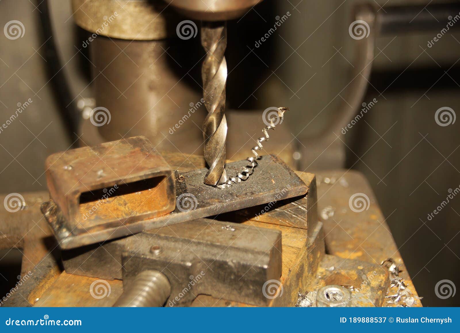 Drill bit in the machine stock image. Image of work - 189888537